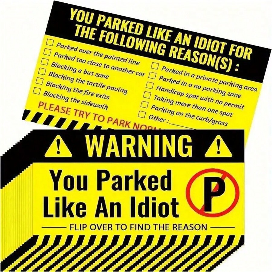 50pcs Funny Parking Violation Cards 'You Park Like An Idiot' Prank ...