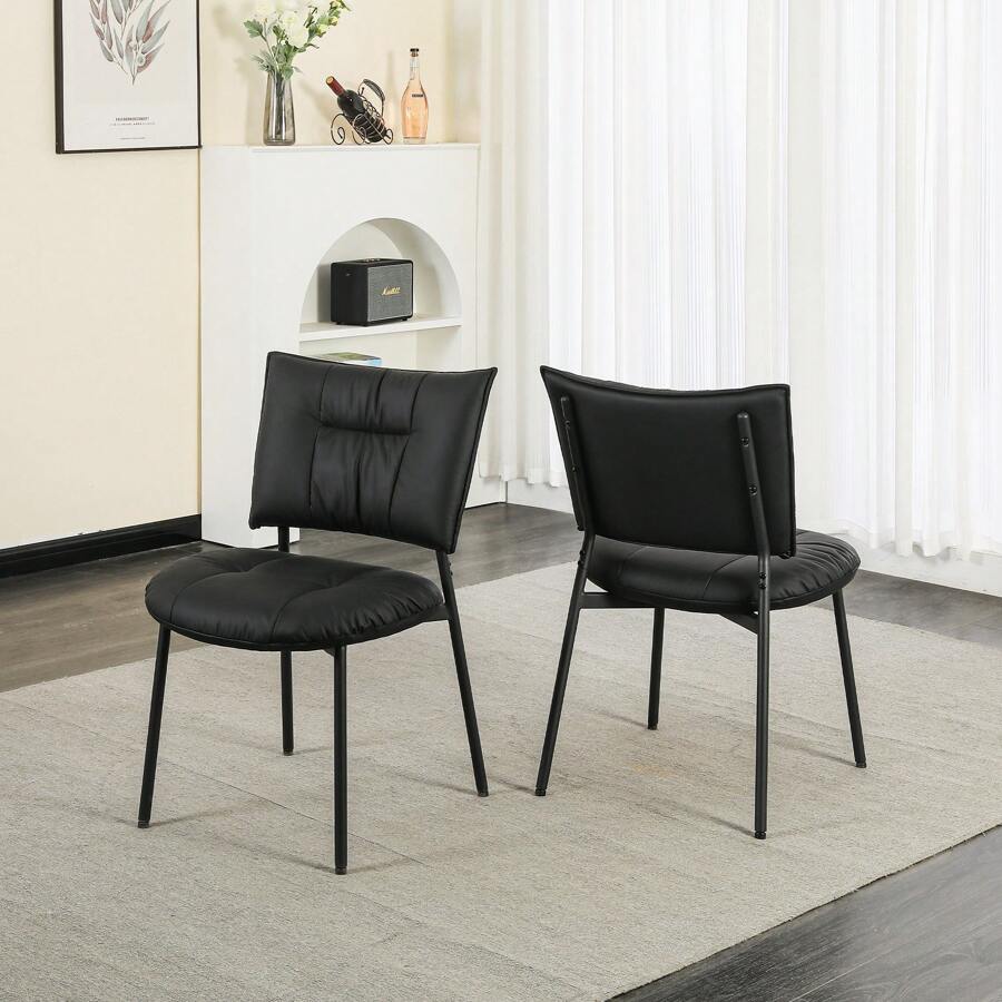 DYHOME Set Of 2 Leather Dining Chairs, Metal Legs, Dining Chairs ...