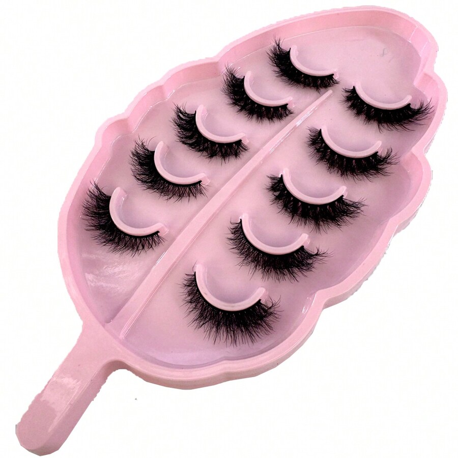New 5 Pairs 3D Mink False Eyelashes With Leaf Shaped Tray, Natural ...