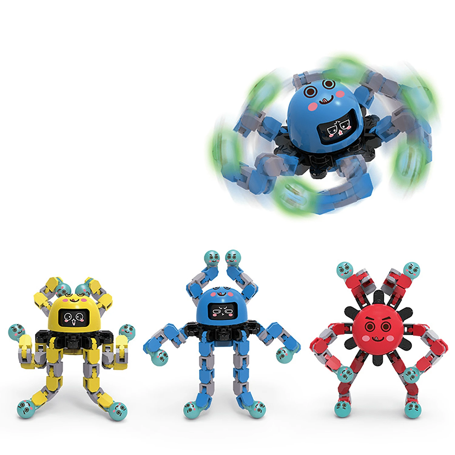 Giroscopio luminoso de dedos con diseño mecánico transformable, patrón de robot pulpo, brillo ...