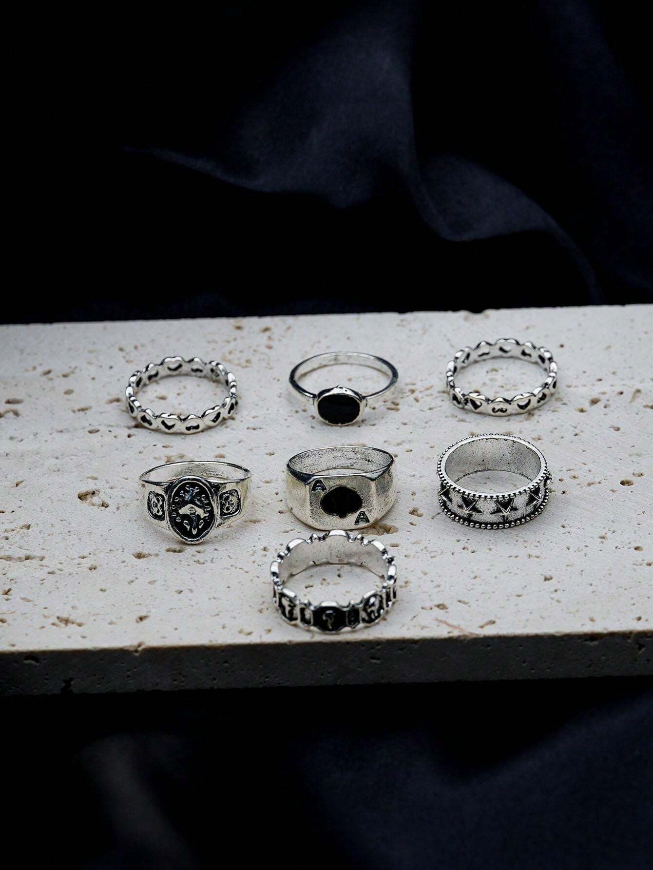 7pcsset Playing Card Theme Rings With Hearts, Stars, And Spades ...