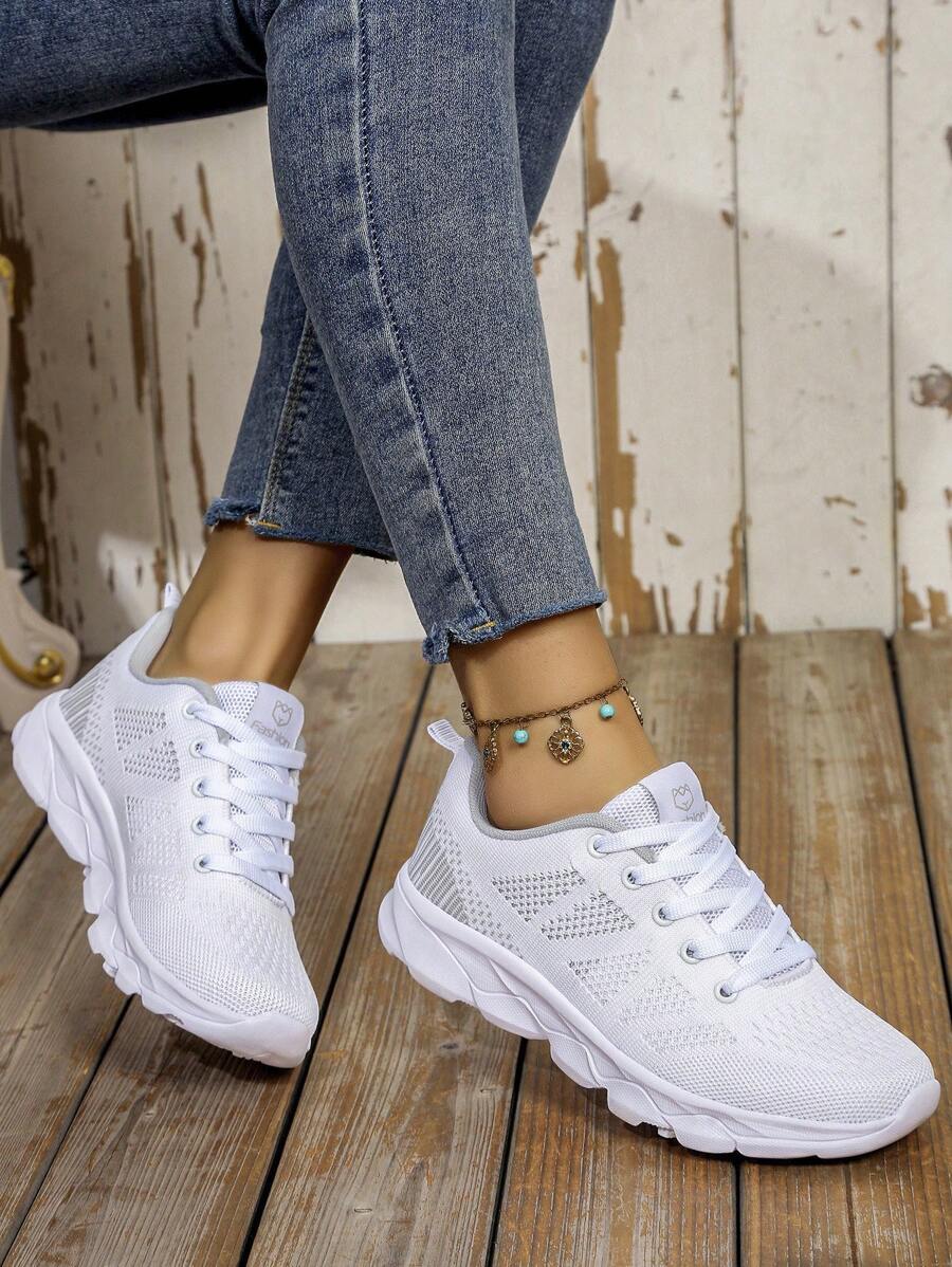 Women's Lightweight Sneakers With Floral Lace Detailing And Front Tie ...