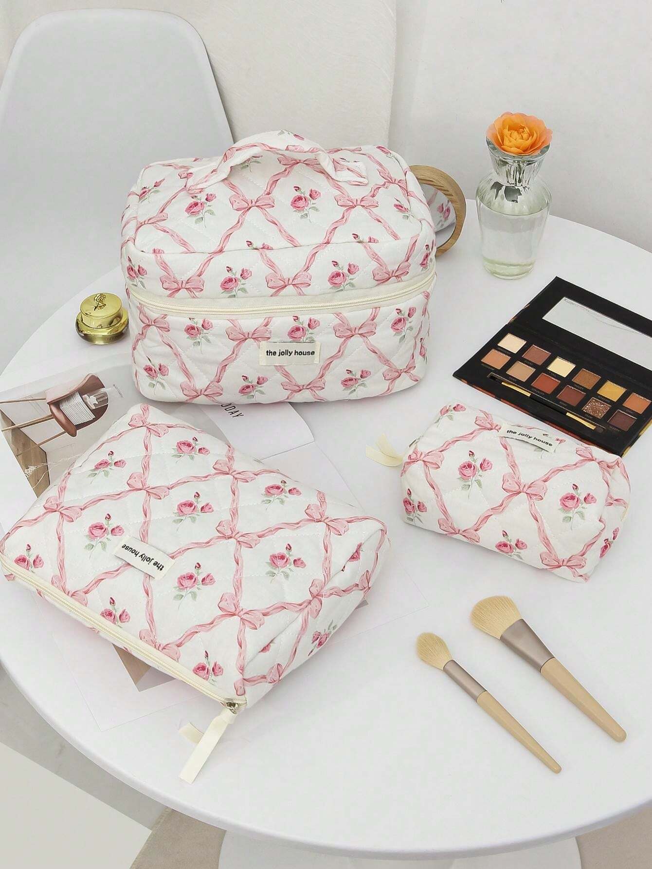 L/M /S Verschillende maten Roze strikpatroon Draagbaar make-uptasje met ...