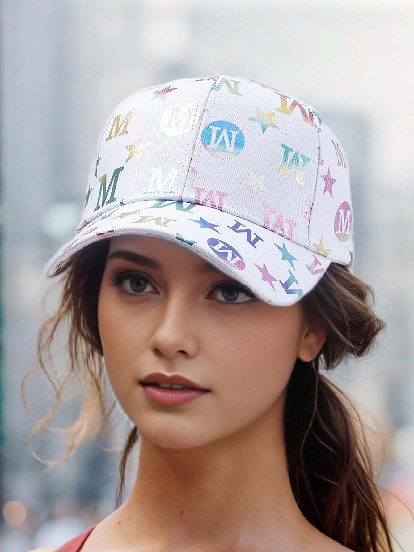 1pc Solid-Colored Baseball Cap With Colorful Letter M And Star Patches ...