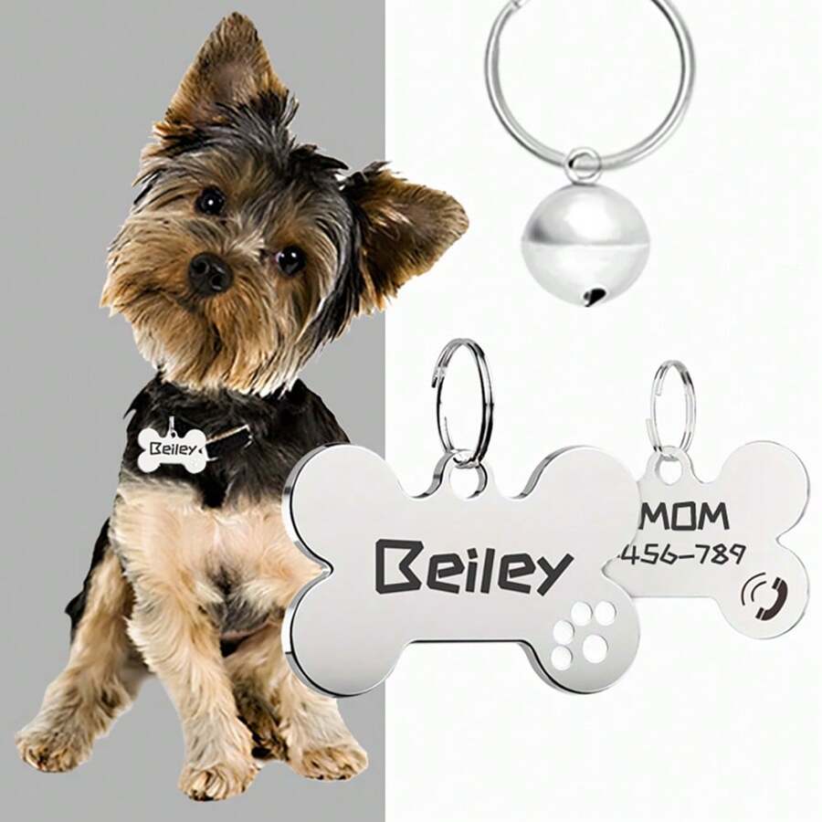 1pc Personalized Dog Tag With Engraved Bone Shaped Pendant, Bell Dog ...