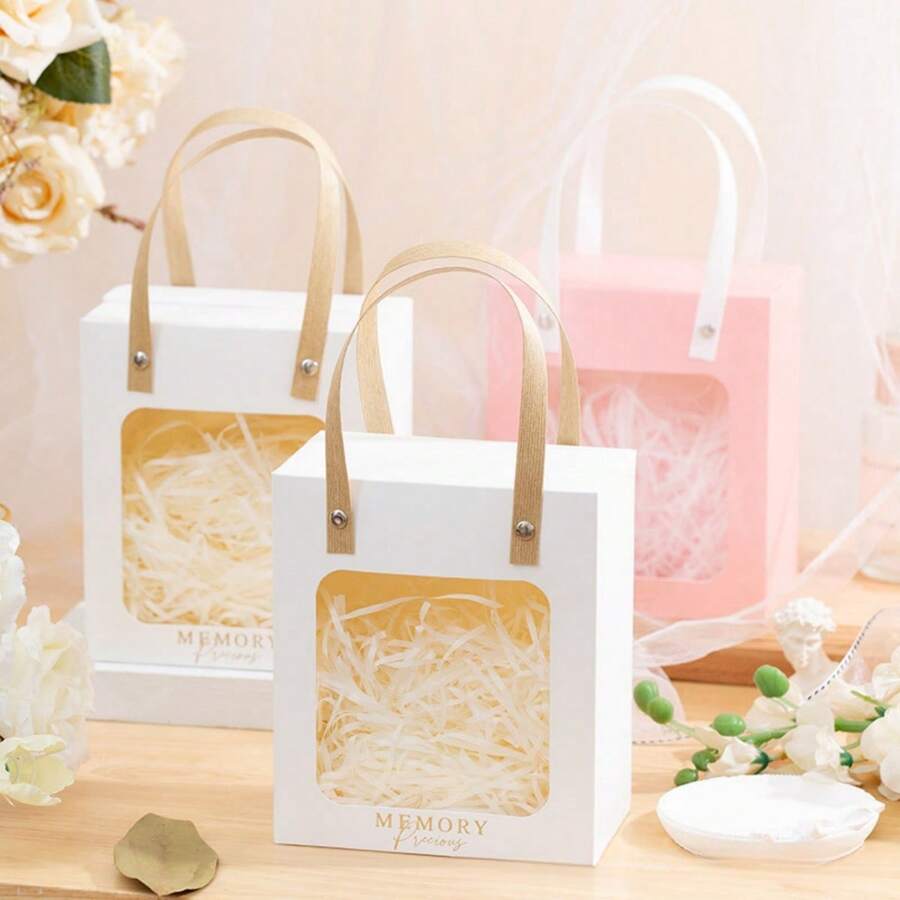 5pcs Translucent Windowed Gift Bags With Handles, Wedding Party Favor ...