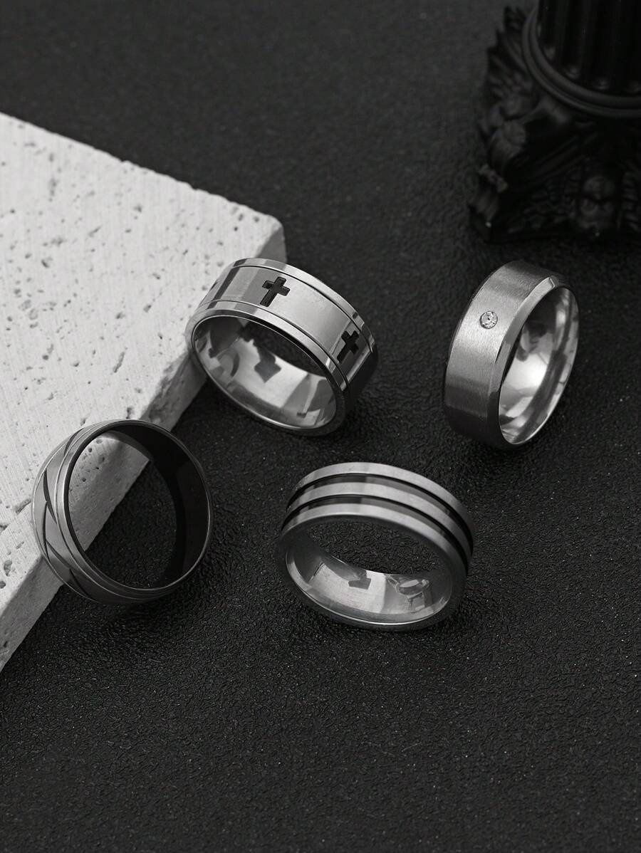 4pcs Men's Fashion Rings Stainless Steel Rings Cool Rings Diamond Ring ...