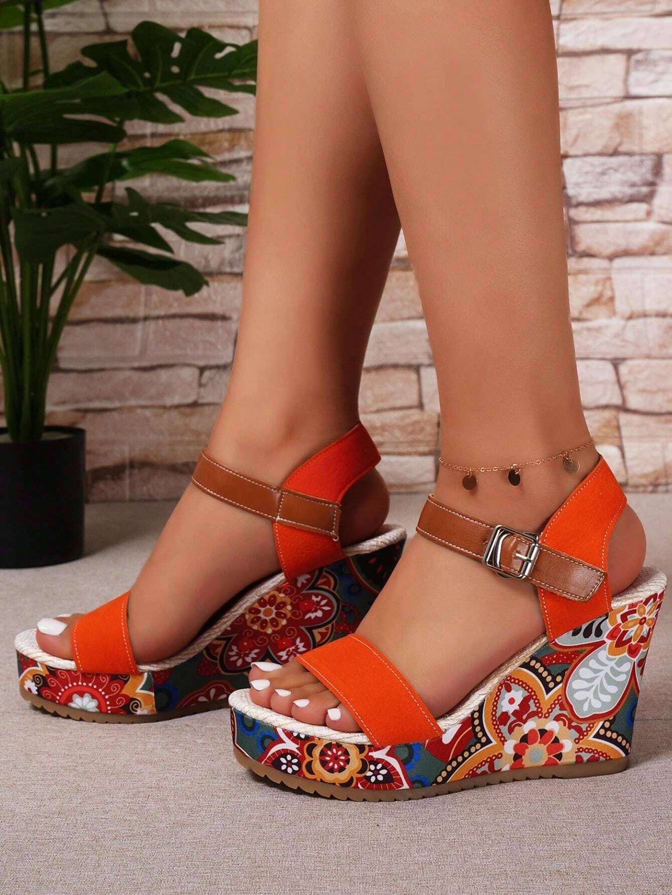 Women's Colorful Wedge Sandals, T-Strap Sporty Style With Ankle Strap ...