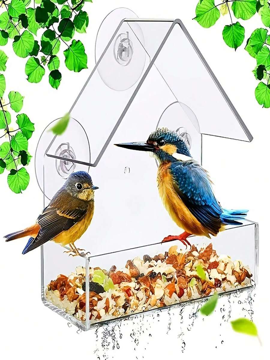 1pc Acrylic Small Bird Cage, No Drill Suction Cup Bird Feeder ...