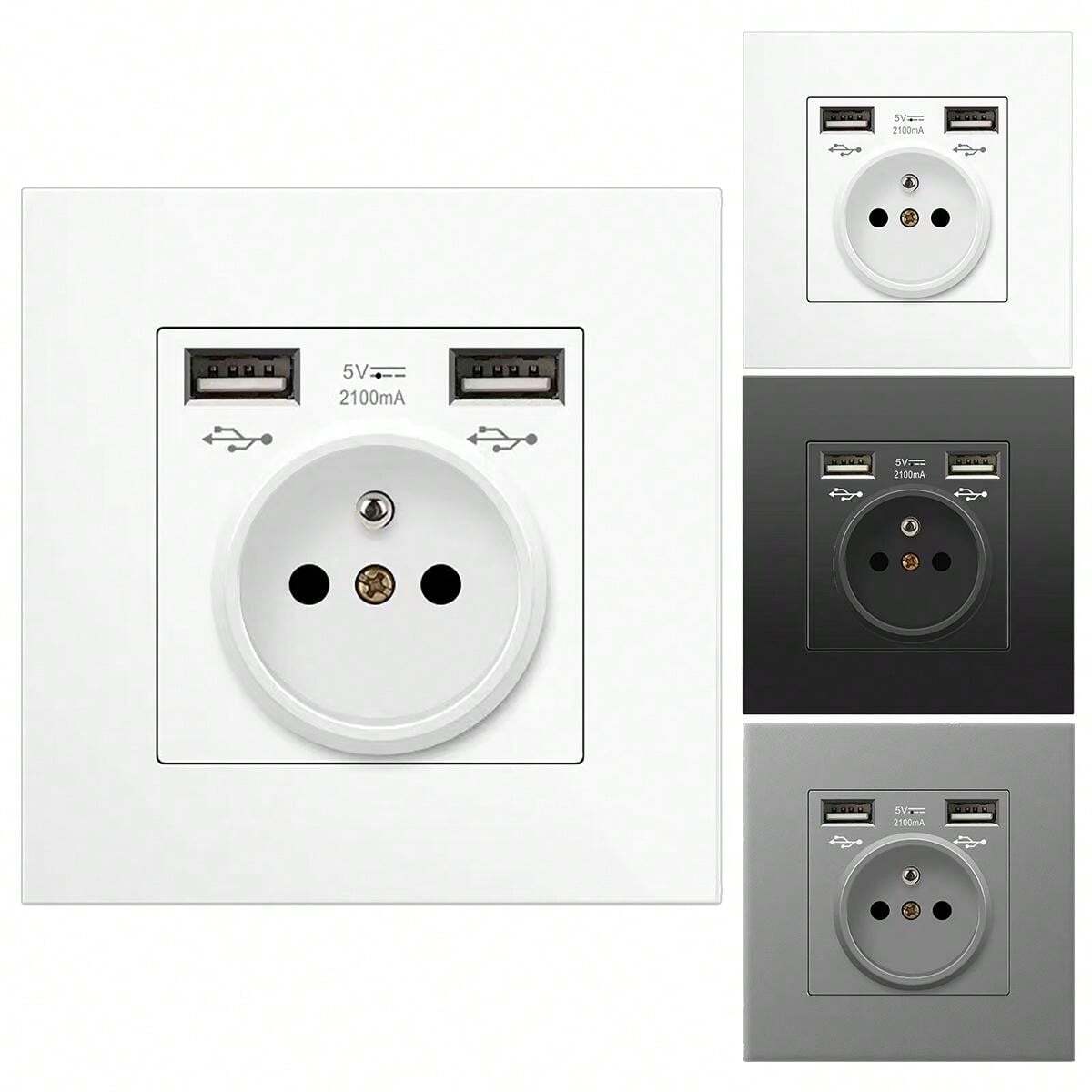 86 Type 16A 250V European Standard Wall Socket With Double USB Ports, Flame-Retardant PC Panel ...