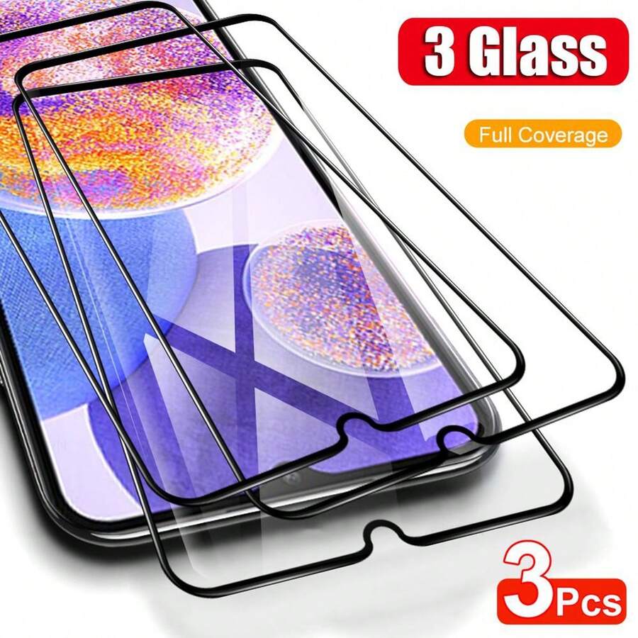 3 Pcs Black Screen Protector Tempered Glass Screen Protective Compatible With Samsung Galaxy A15 ...
