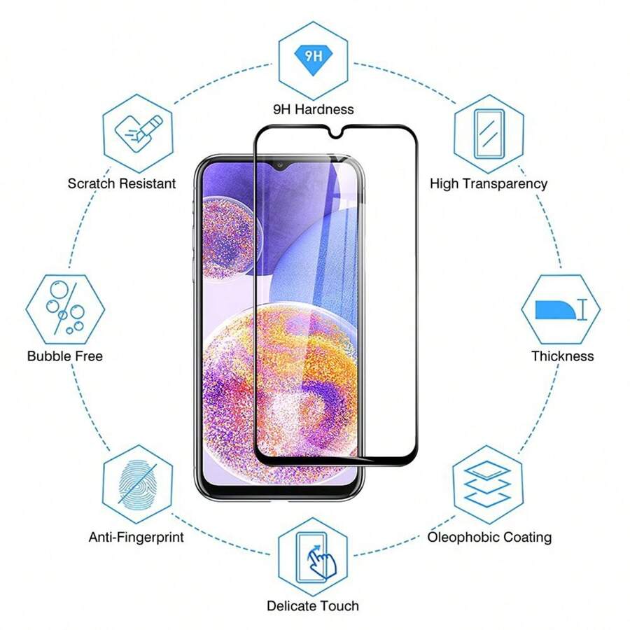 3 Pcs Black Screen Protector Tempered Glass Screen Protective Compatible With Samsung Galaxy A15 ...