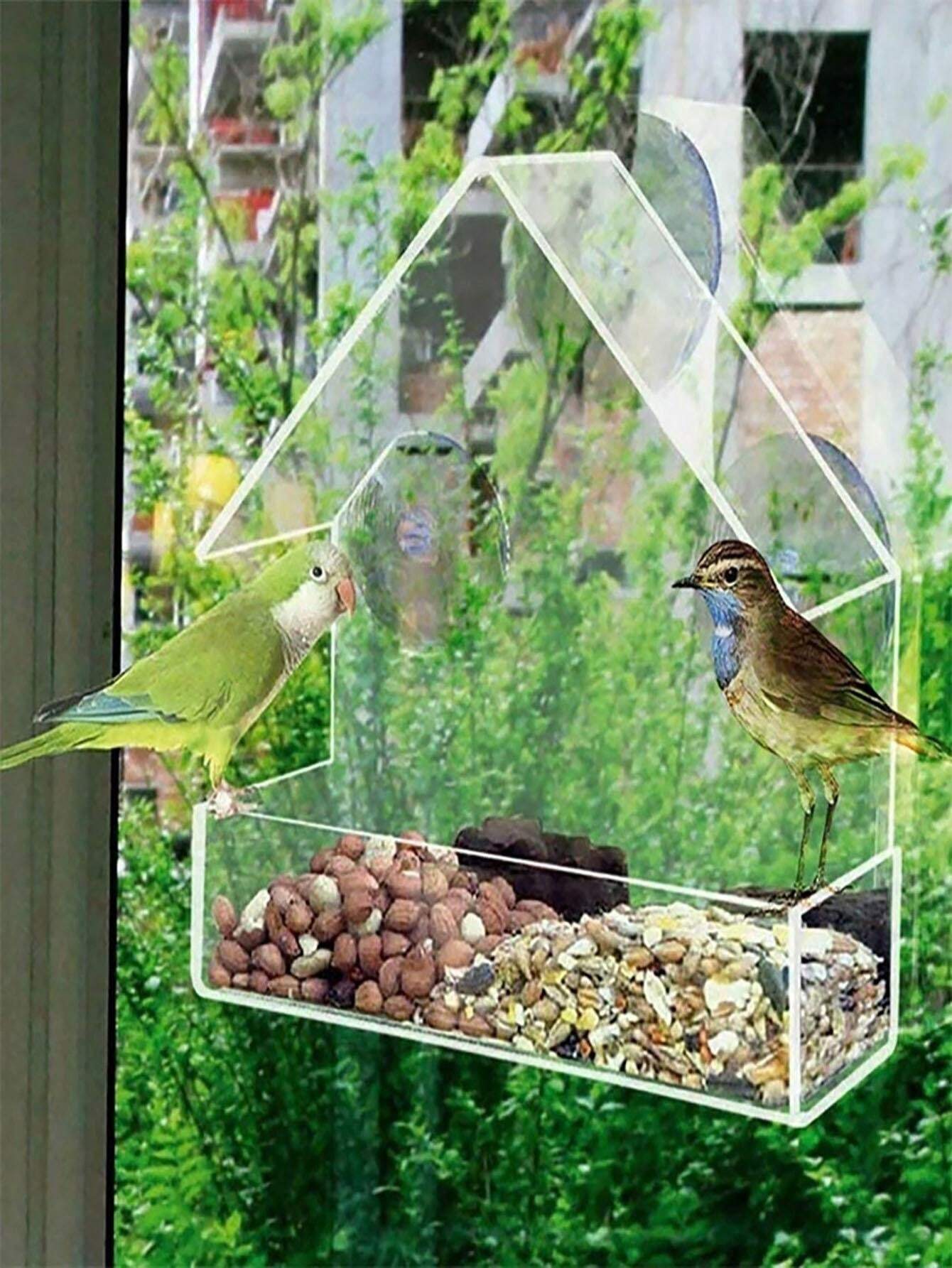 1pc Transparent Acrylic Bird Feeding Cage For Small Birds With Suction ...