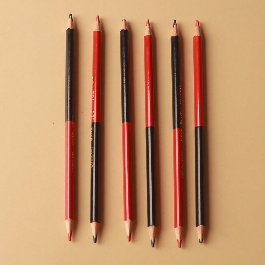 1 Set Of 6pcs Colorful Triangular Handle Red & Blue Dual-Head Pencils ...
