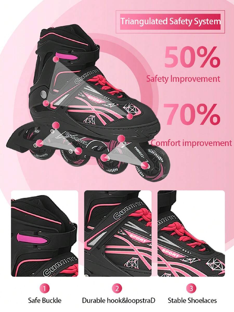 Pink Ice Skates For Adults And Kids, Adjustable Size With Single ...