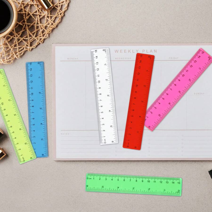 18 PCS Straight Ruler 15cm 6Inch Plastic Ruler Set With Inking Edge ...