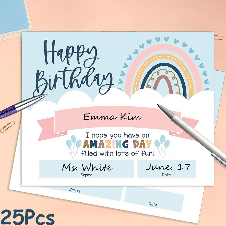 25PCS Birthday Certificates Boho Rainbow Birthday Card For Happy ...
