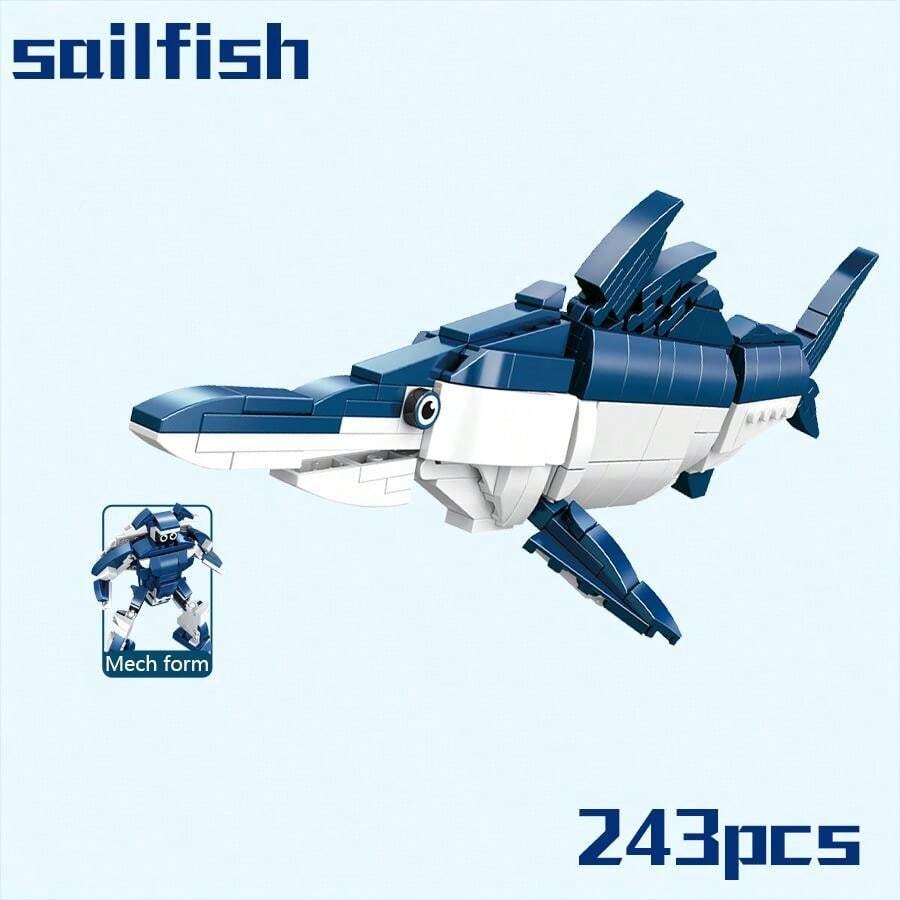 Transformable Mecha Ocean Animal Marlin DIY Building Block Toy Set ...