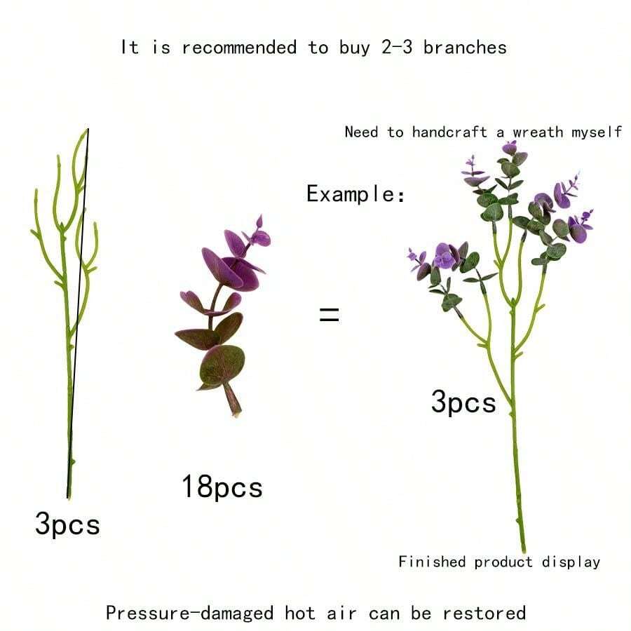 18pcs Simulation Purple Eucalyptus & Pilea Materials Bundle For ...