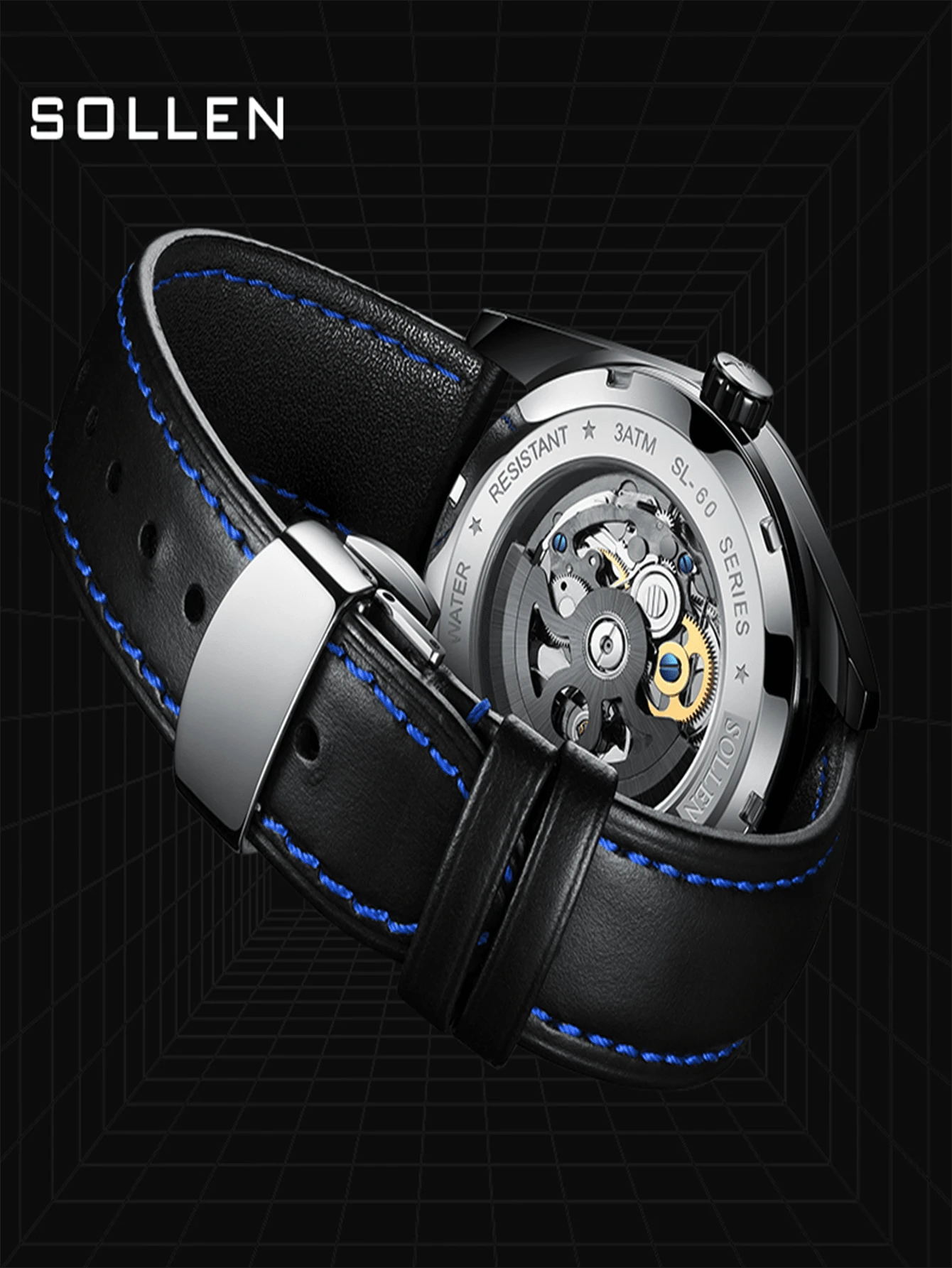 SOLLEN Reloj automático mecánico resistente al agua, de la serie ...