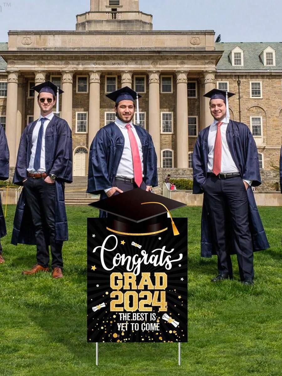 1pc Graduation Yard Sign With Ground Stake - Congratulations 2024 ...