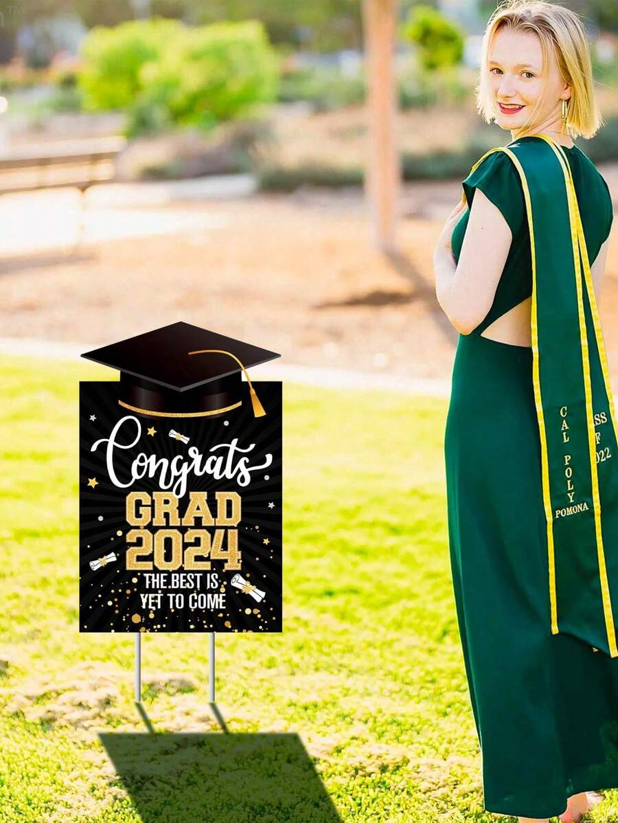 1pc Graduation Yard Sign With Ground Stake - Congratulations 2024 ...