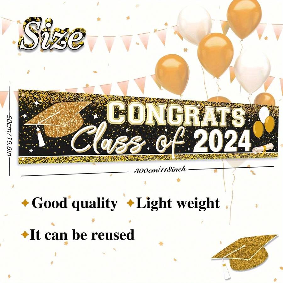 1pc, Large Congrats Grad Banner Golden Class Of 2024 Banner Backdrop ...