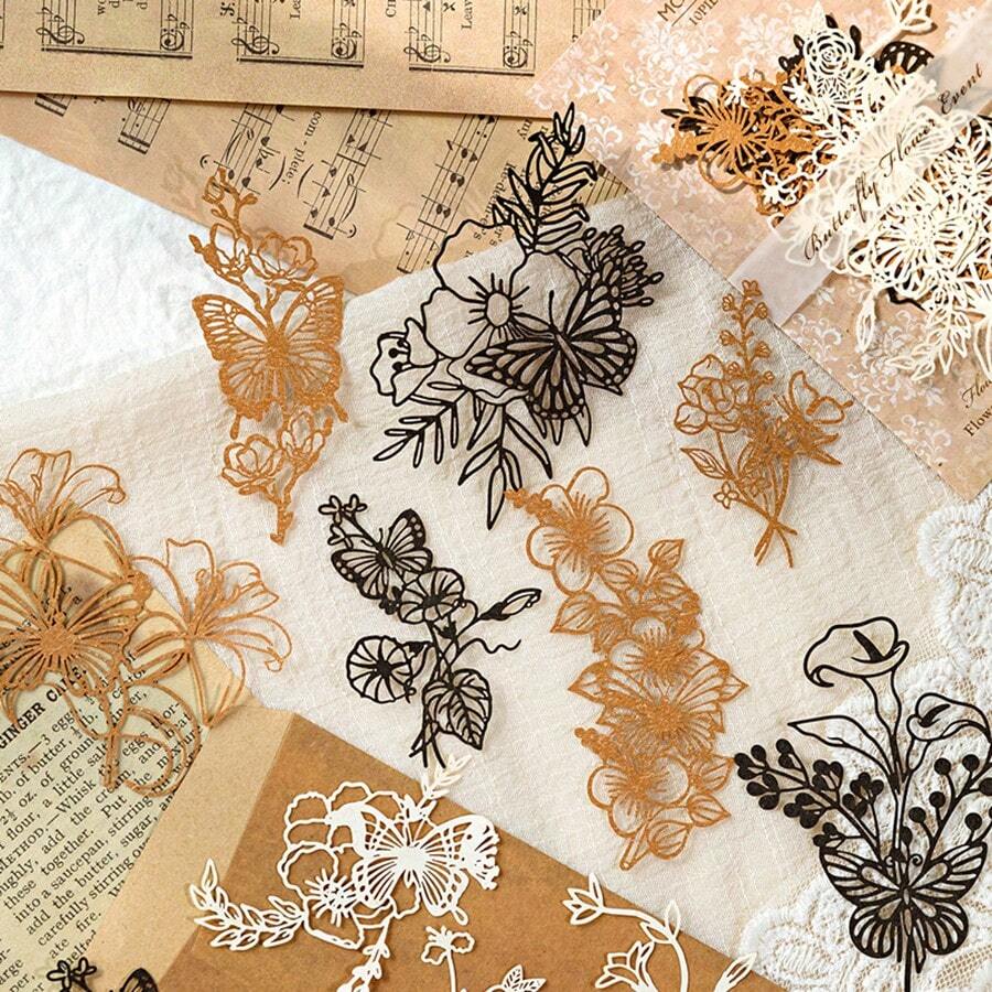 10 Sheets Mixed Material Special Paper Hollow Lace Paper Flowers And ...