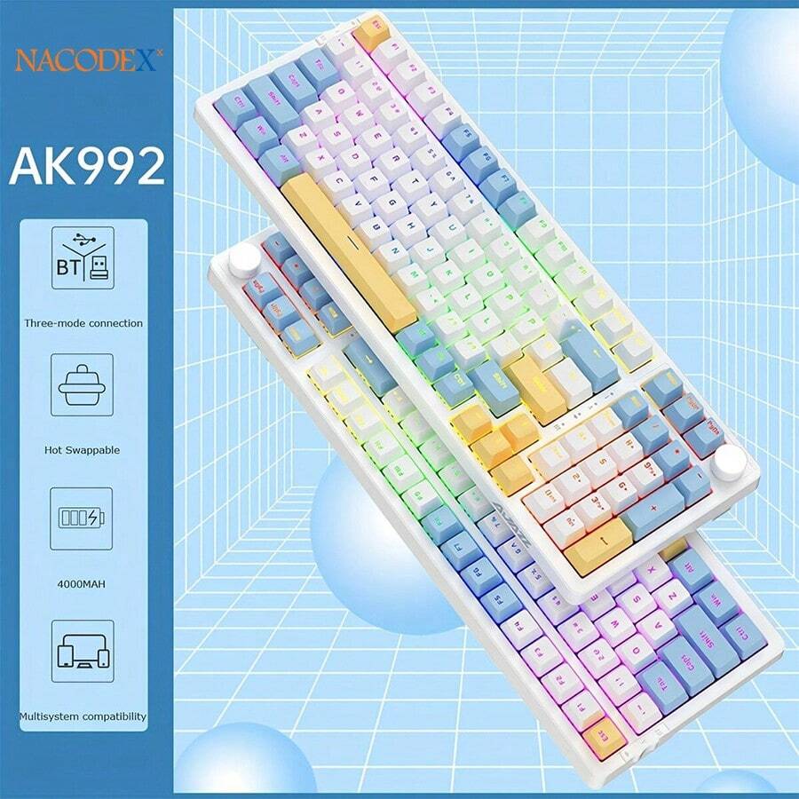 NACODEX NACODEX - 高價值半透明鍵帽RGB熱插拔辦公遊戲寧靜三模機械鍵盤 - AK992綠軸無盡夏日三模RGB DIY ...