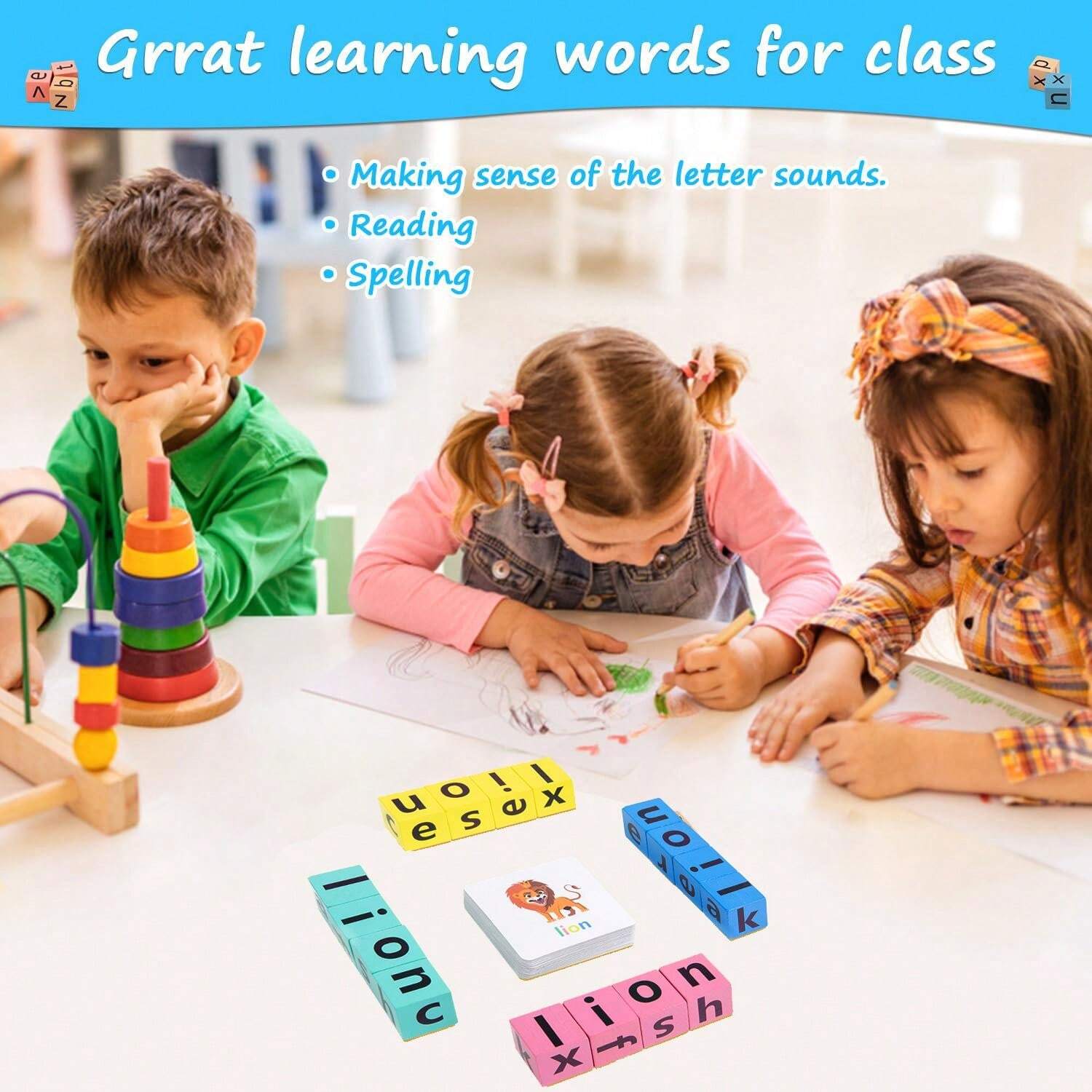 Wooden Blocks Spelling Game Upgraded Matching Letter Alphabet Game With ...