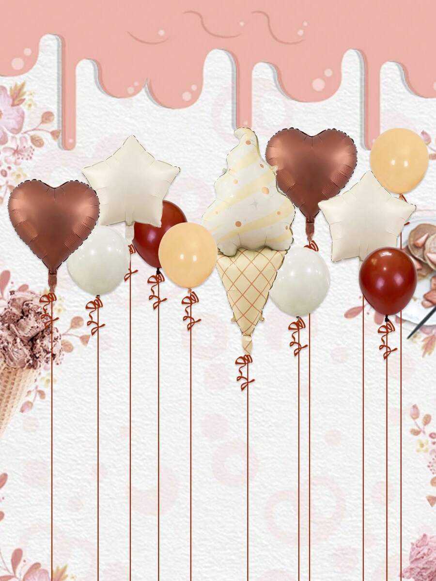 11pcs Ice Cream Themed Balloon Set, Frosted Aluminum Film Balloons 18 ...