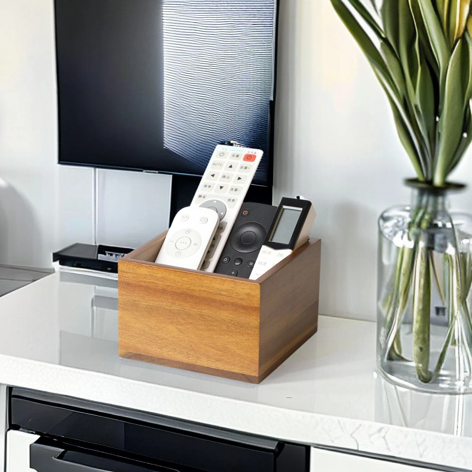 1pc Remote Control Organizer Made Of Acacia Wood, Suitable For At Least ...