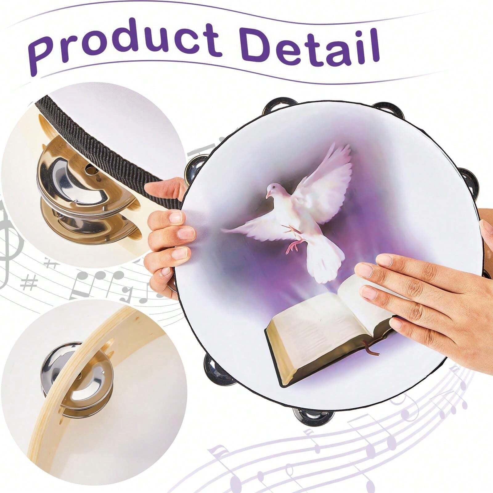 1 pieza Pandereta de mano de 6/8/10 pulgadas, instrumento de percusión ...