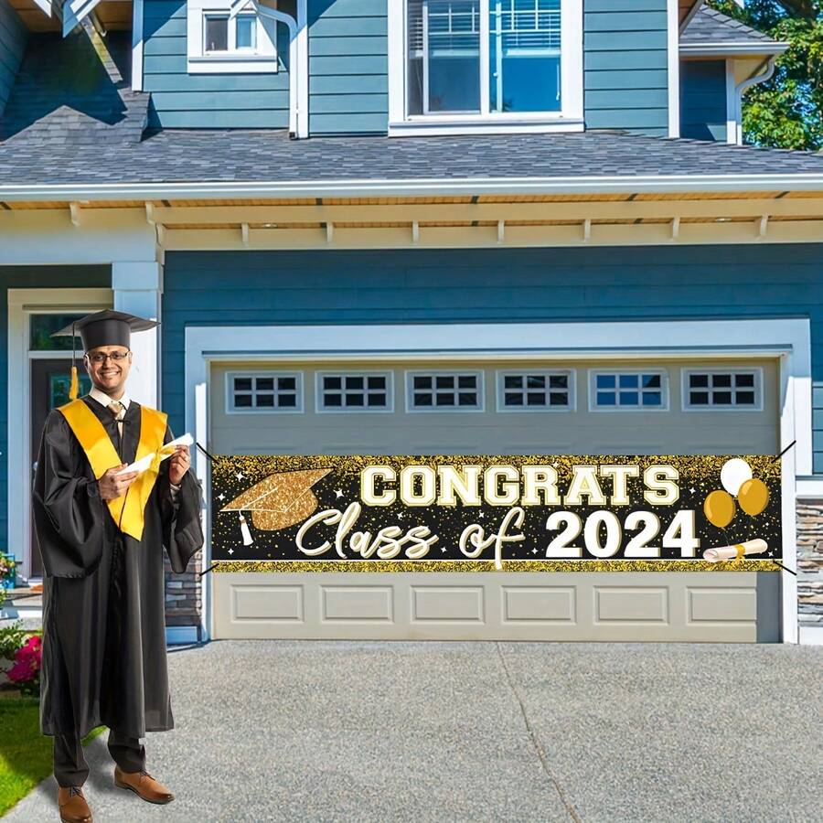 1pc, Large Congrats Grad Banner Golden Class Of 2024 Banner Backdrop ...