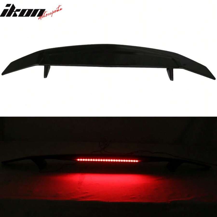 Universal Rear Spoiler Wing & 3RD Brake LED Light Glossy Black Trunk ...
