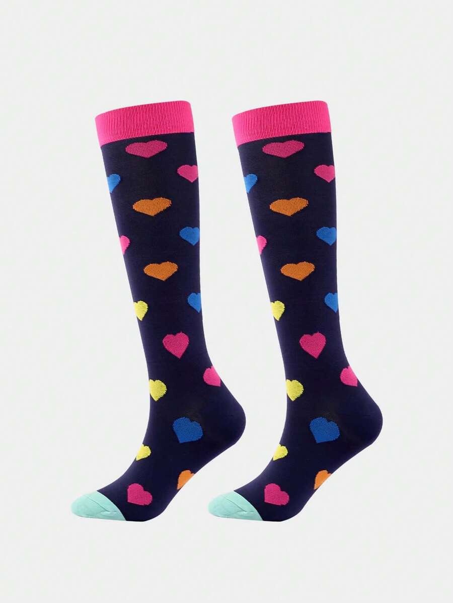 3 Pairs Of Heart ECG Dot Pressure Professional Compression Sports Long ...