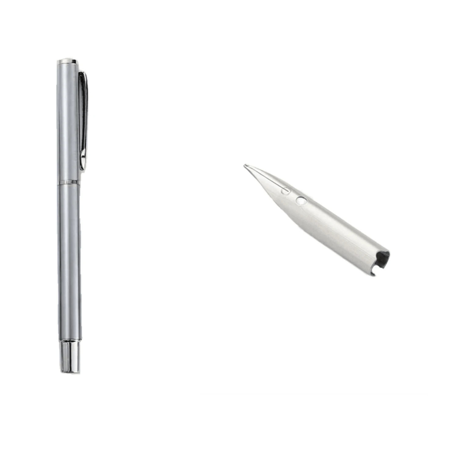 1pc Fashionable Silver Writing Pen, 0.8mm, With 1pc Curved Nib (1.3mm ...