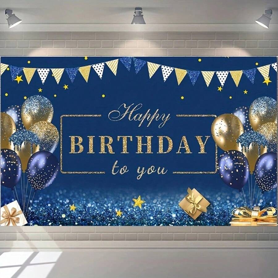1pc,Happy Birthday Decorations Banner, Navy Blue And Gold Happy Birthday Sign Birthday Party ...