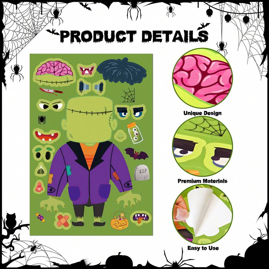 40 PCS Halloween Make A Face Stickers, Halloween Sticker Sheets Bulk ...