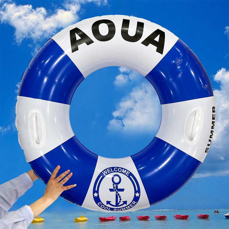 1pc Inflatable Dual Airbag Striped Swim Ring With Handles, Outdoor ...