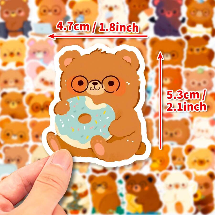 50Pcs Cute Brown Bear Stickers, Waterproof Vinyl Cartoon Animal Bulk ...