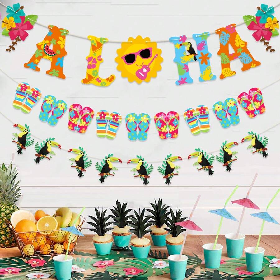 Hawaiian Decoration Flags With Pineapple, Flamingo, Flower Designs For ...