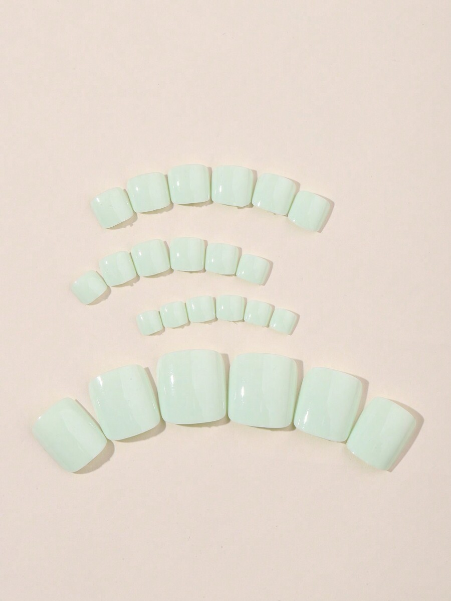 24pcs Pure Light Green Glossy Press On Toenails Minimalist Fake Toenail ...
