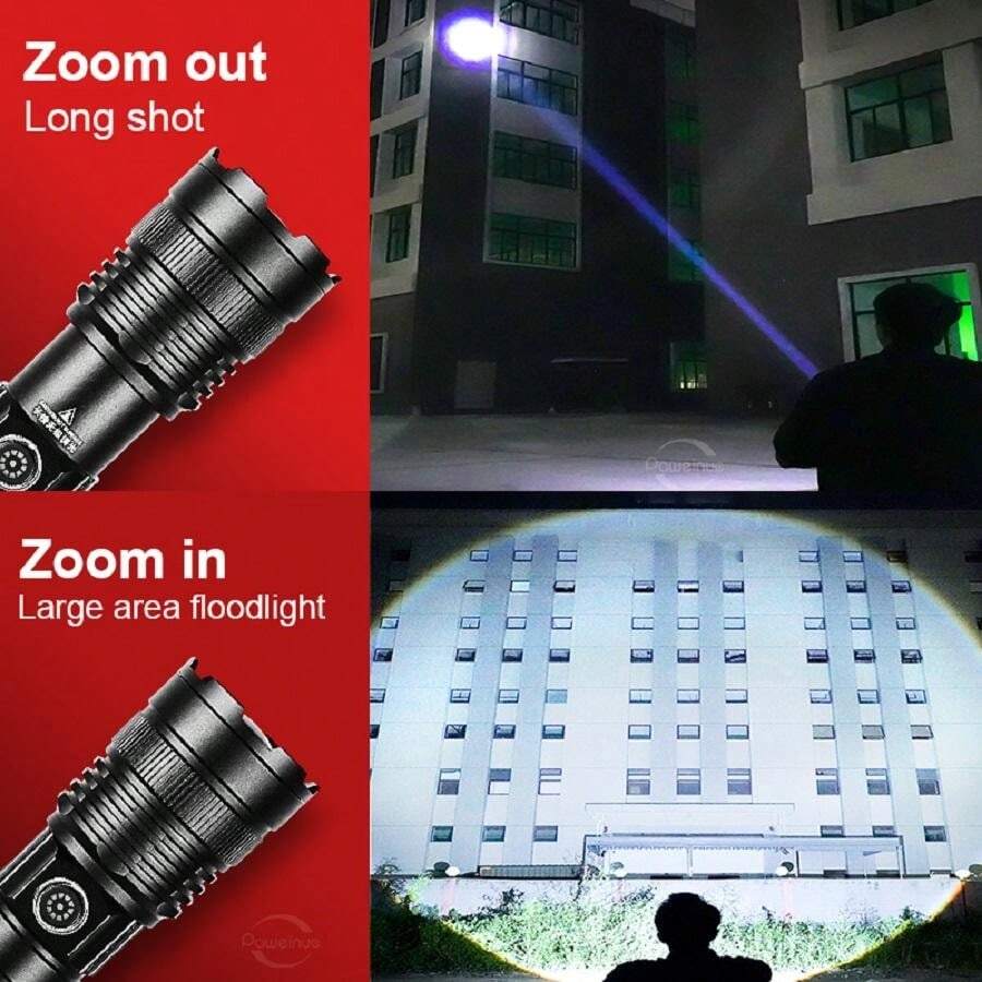 High Power 30W LED Flashlight Type-C USB Rechargeable Tactical Torch ...