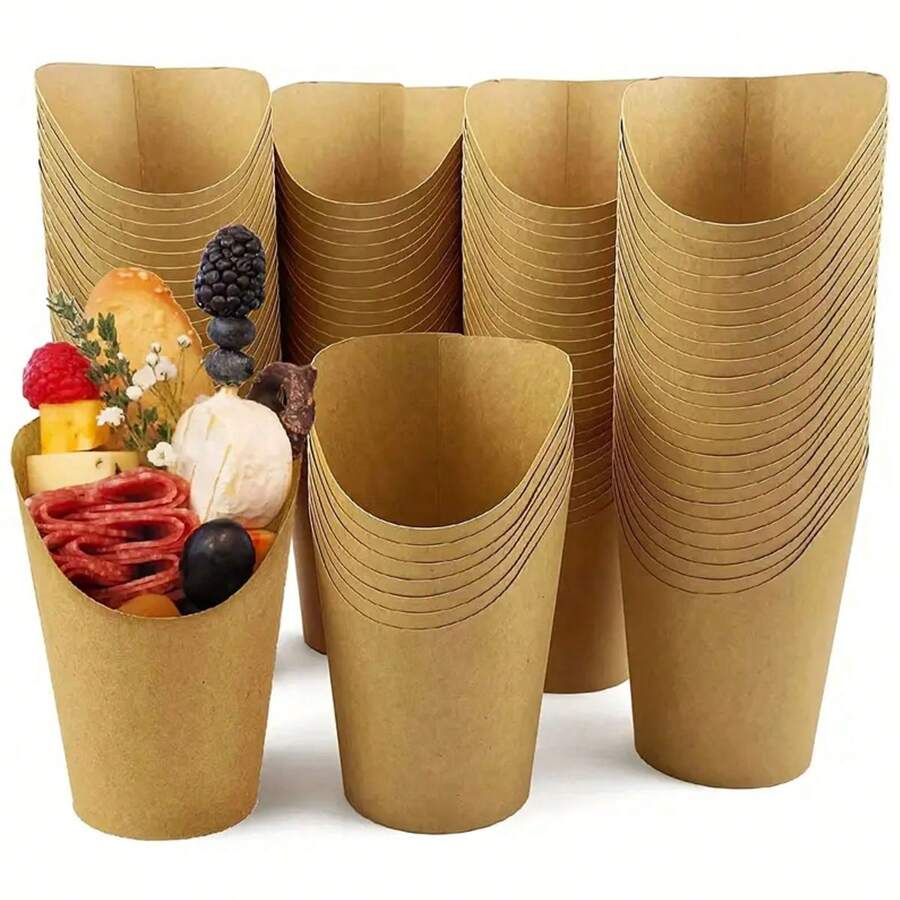 50 Multi-Purpose Disposable Paper Cup Set - Kraft Slanted Chip Paper ...