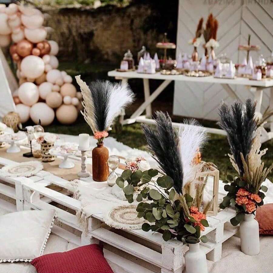 6Pcs Pampas Grass 5 Heads 17.7 Inch , Faux Pampas Orange/Wine Pampas ...