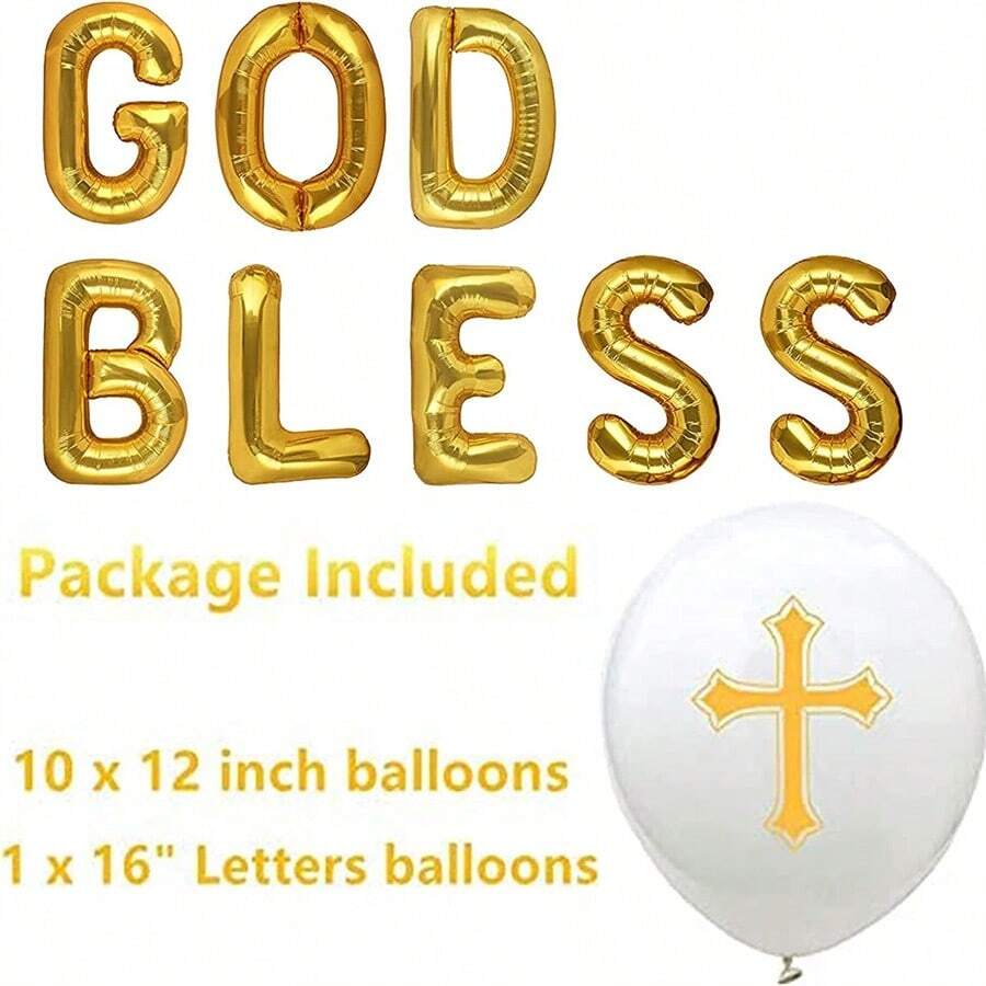 16-Inch God Bless Aluminum Foil Balloon Set, God Bless Cross Balloon ...
