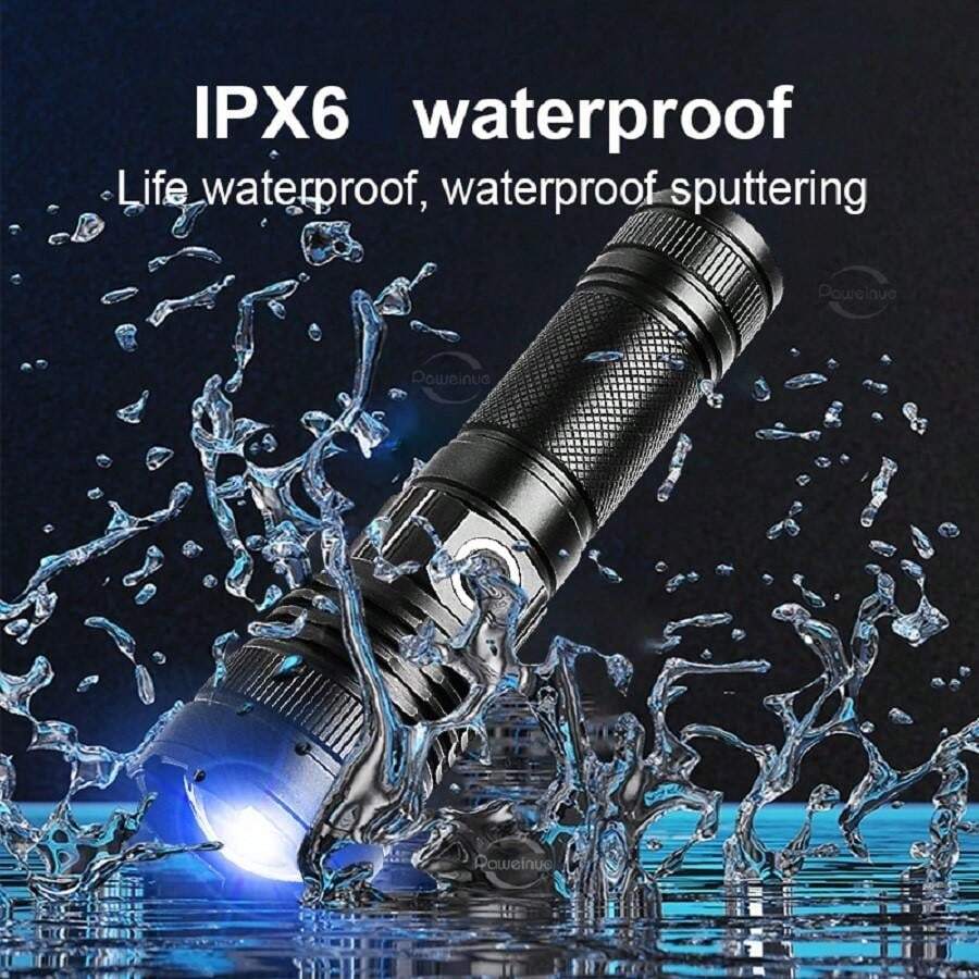 High Power 30W LED Flashlight Type-C USB Rechargeable Tactical Torch 2500M Long Range Ultra ...