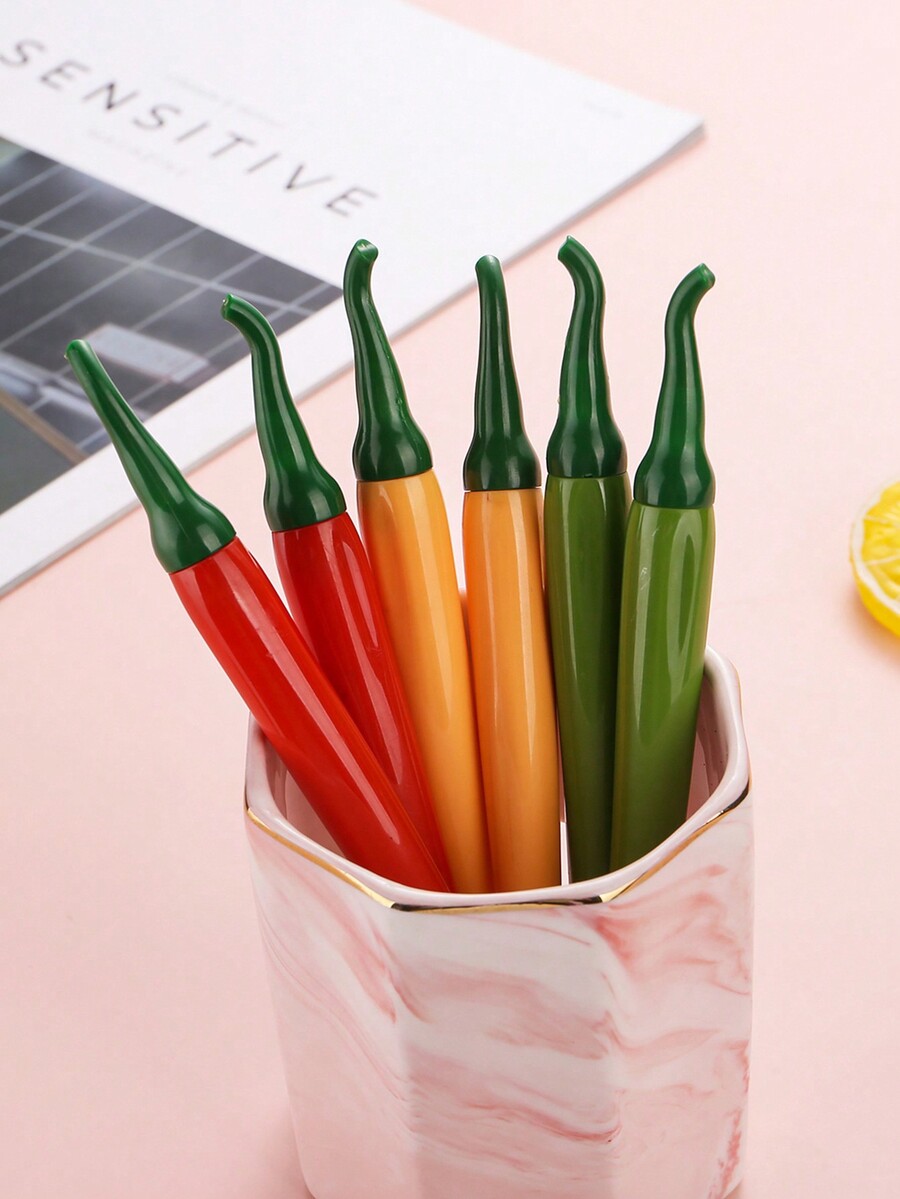 6pcs Creative Funny Chili Shaped Neutral Pens, 0.5mm Black Ink ...