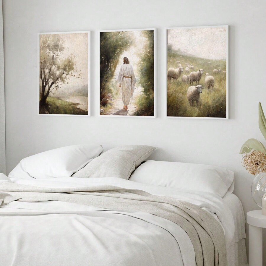 Set Of 3 Unframed Christian Art Prints, Jesus And Lamb Gallery Wall Set ...